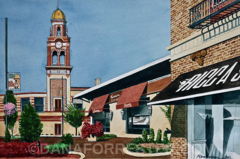 "Plaza Clock Tower" – Dana Forrester Watercolors